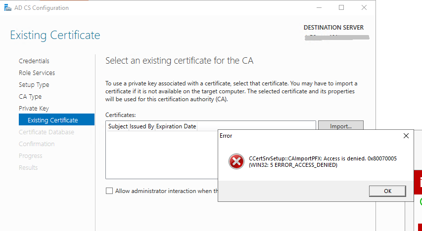 CAImportPFX Error During CA Backup Restore – Learn Tech Future